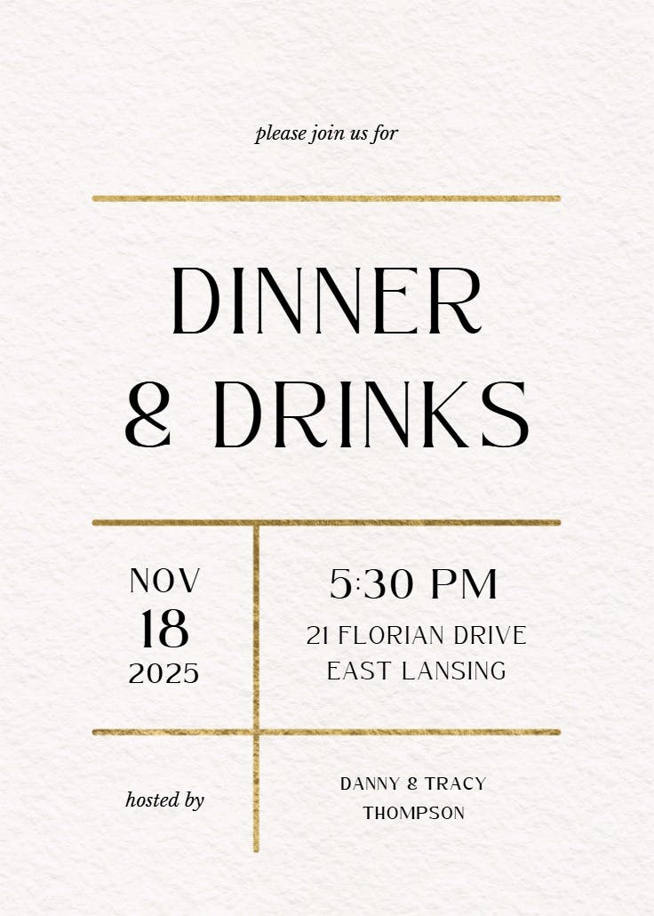 Classic Dinner - Dinner Party Invitation Template (Free) | Greetings Island